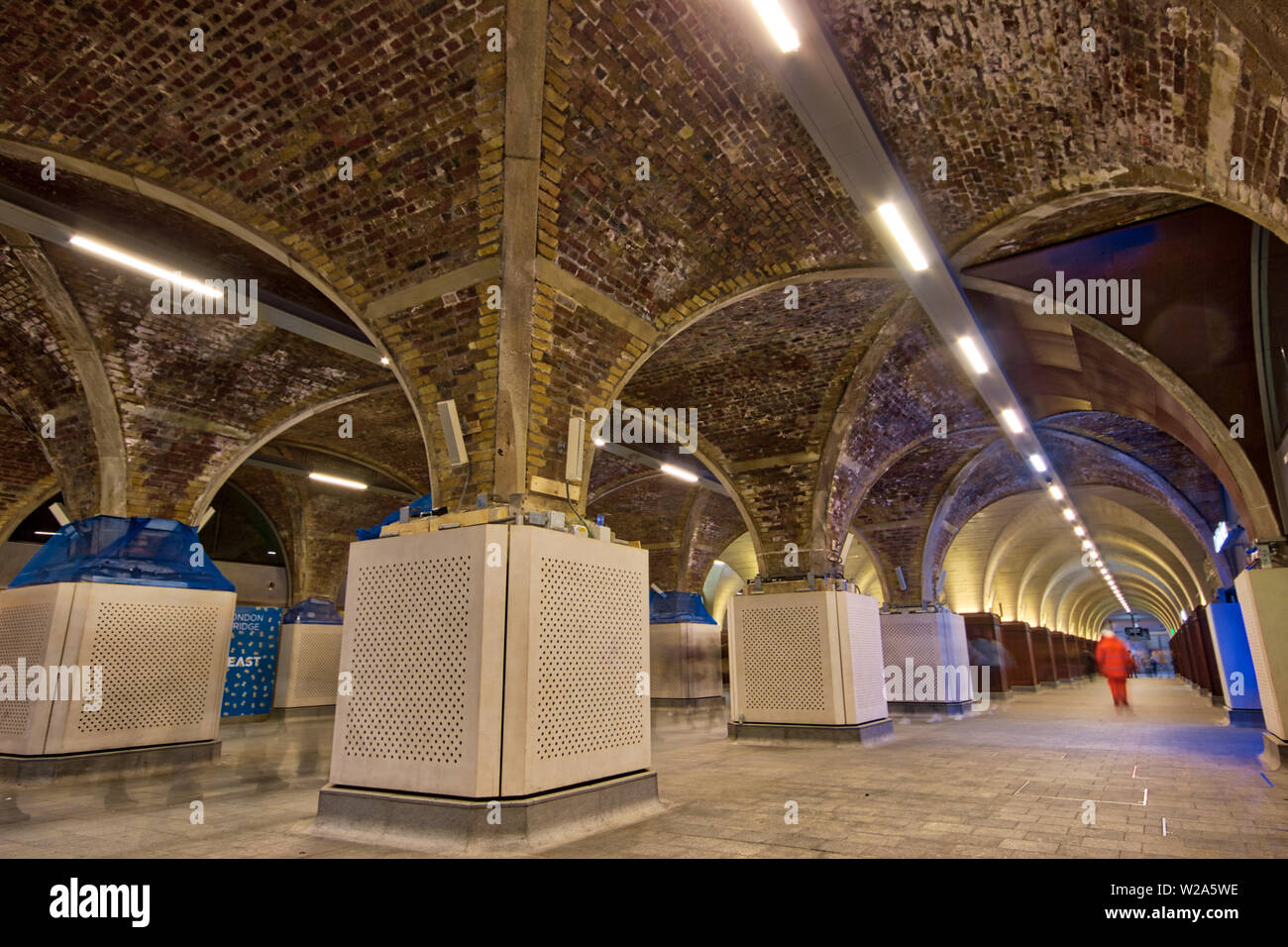 Brick arches of Underground tunnel at London bridge railway station ...