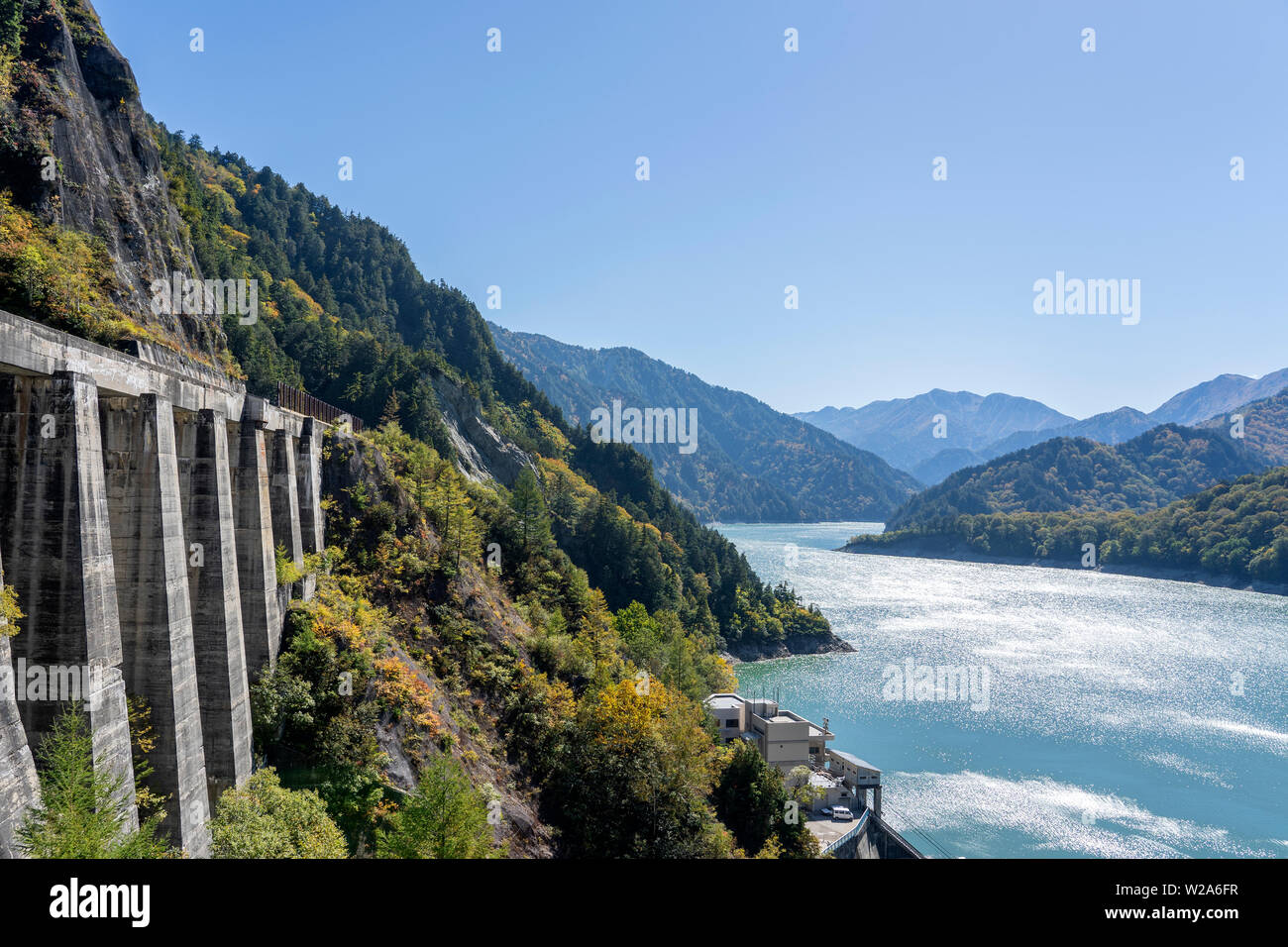 Panorama View Of Kurobe Lake Dam In Toyama. River Dam And Tateyama ...