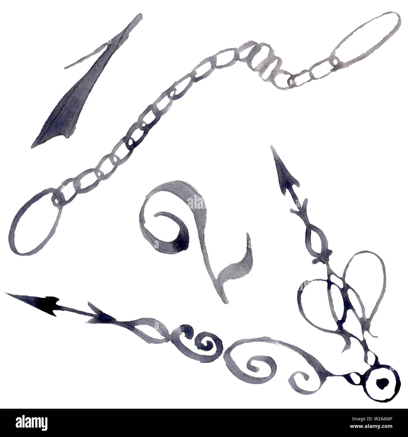 Vintage old clock arrows. Watercolor background illustration set ...