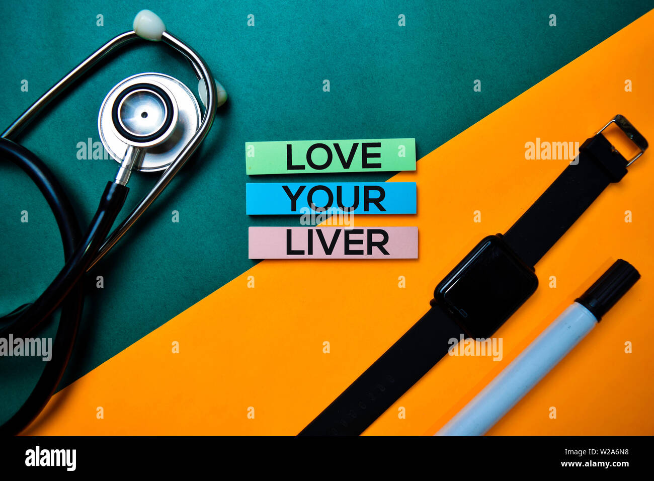 Love Your Liver text on top view color table and Healthcare/medical ...