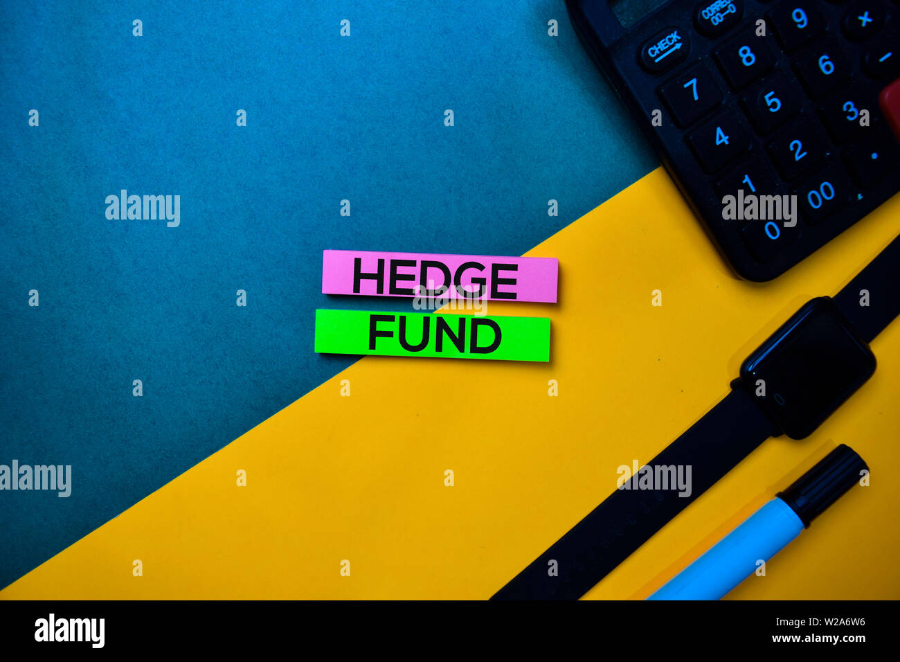 Hedge Fund text on top view color table background Stock Photo - Alamy