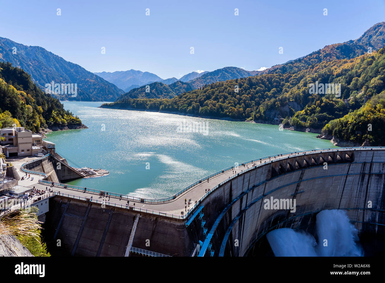 Panorama View Of Kurobe Lake Dam In Toyama. River Dam And Tateyama ...