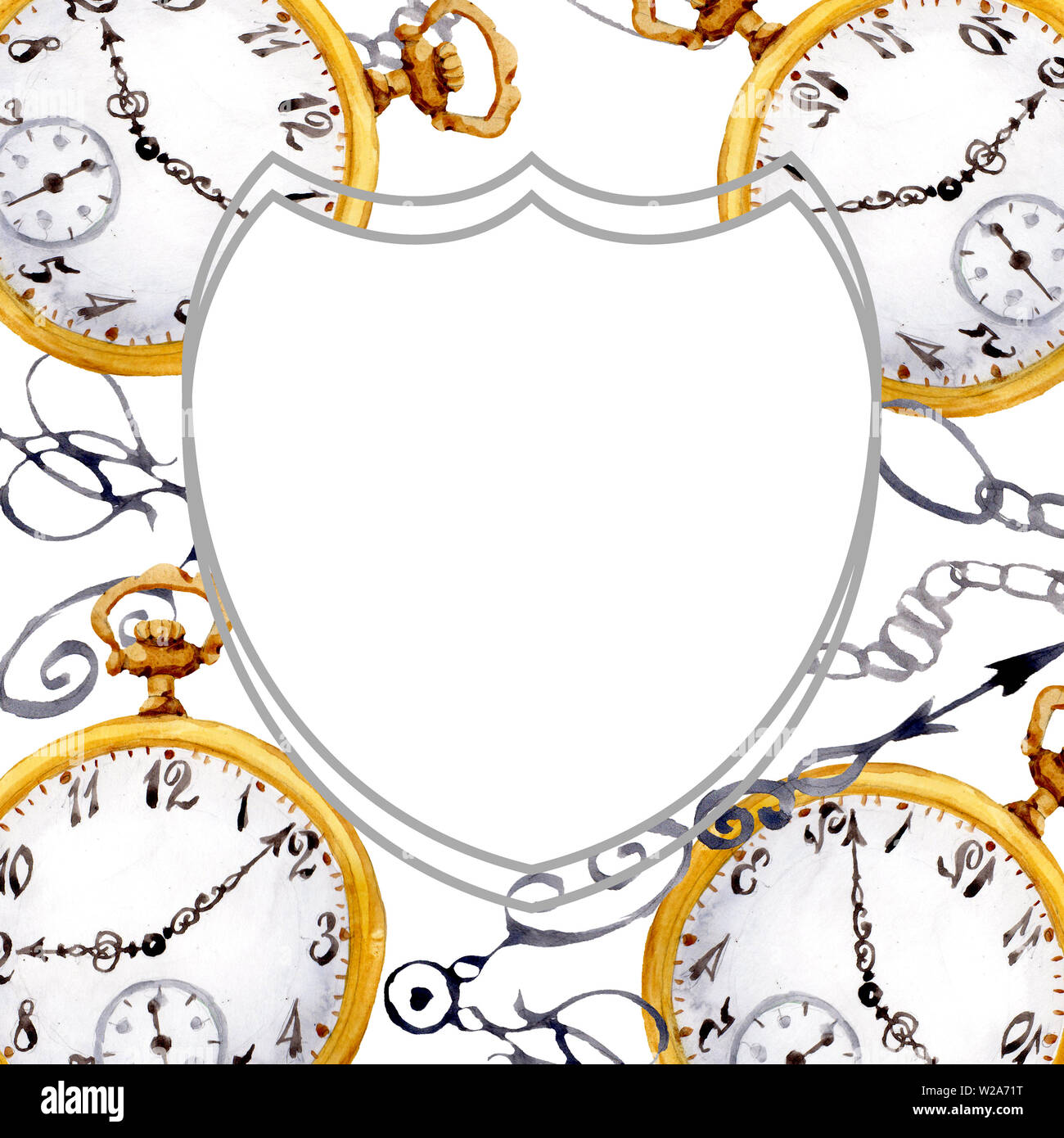 Vintage old clock pocket watch. Watercolor background illustration set ...