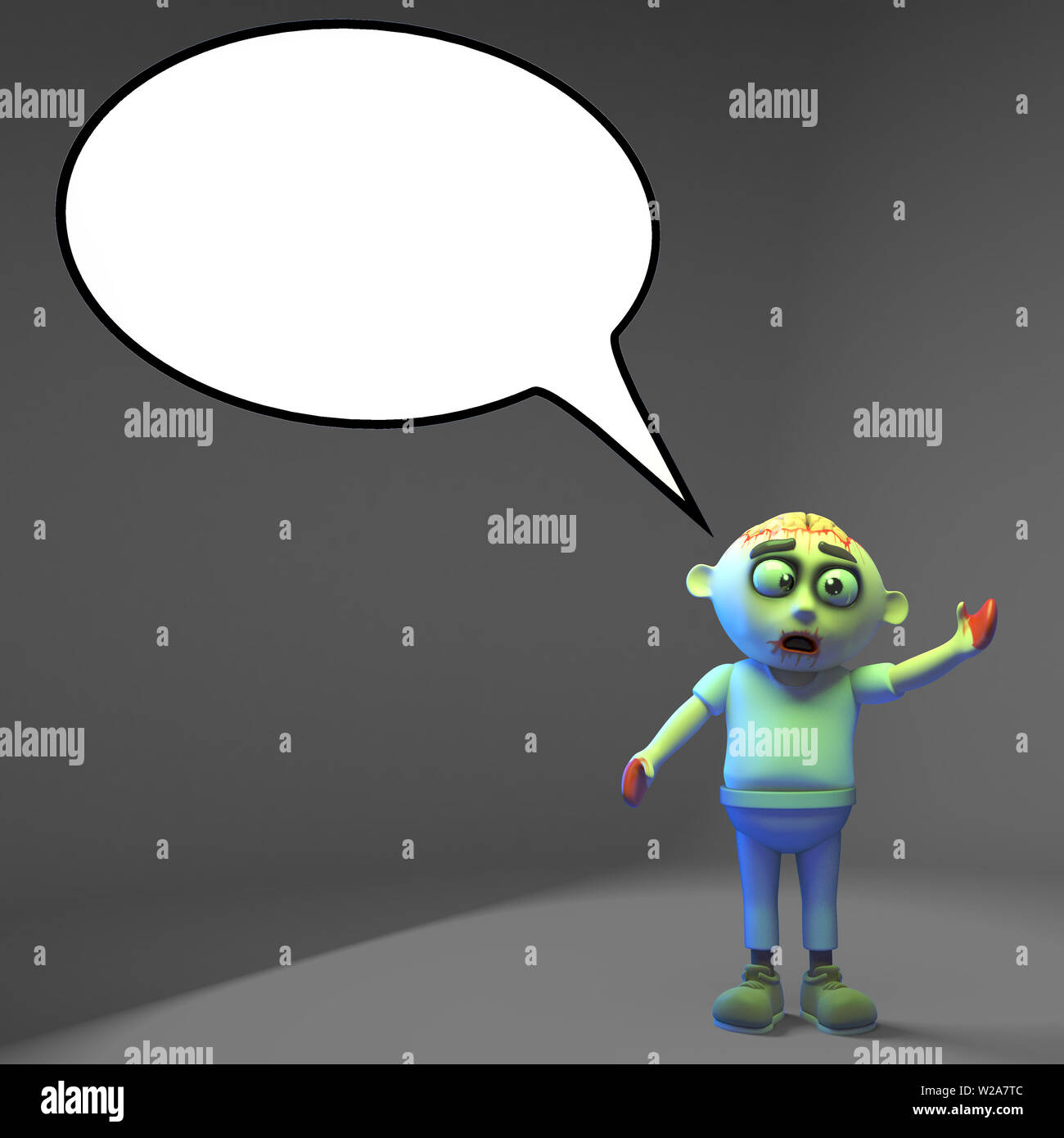Undead zombie monster has a blank speech bubble, 3d illustration render ...