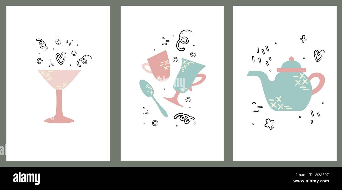 Set of hand drawn cards with kitchen appliances. Cooking vector ...