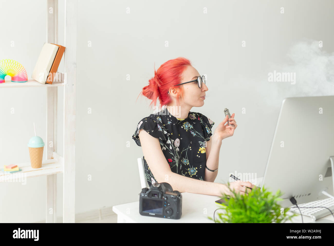 graphic designer concept - Female graphic designer working on computer ...