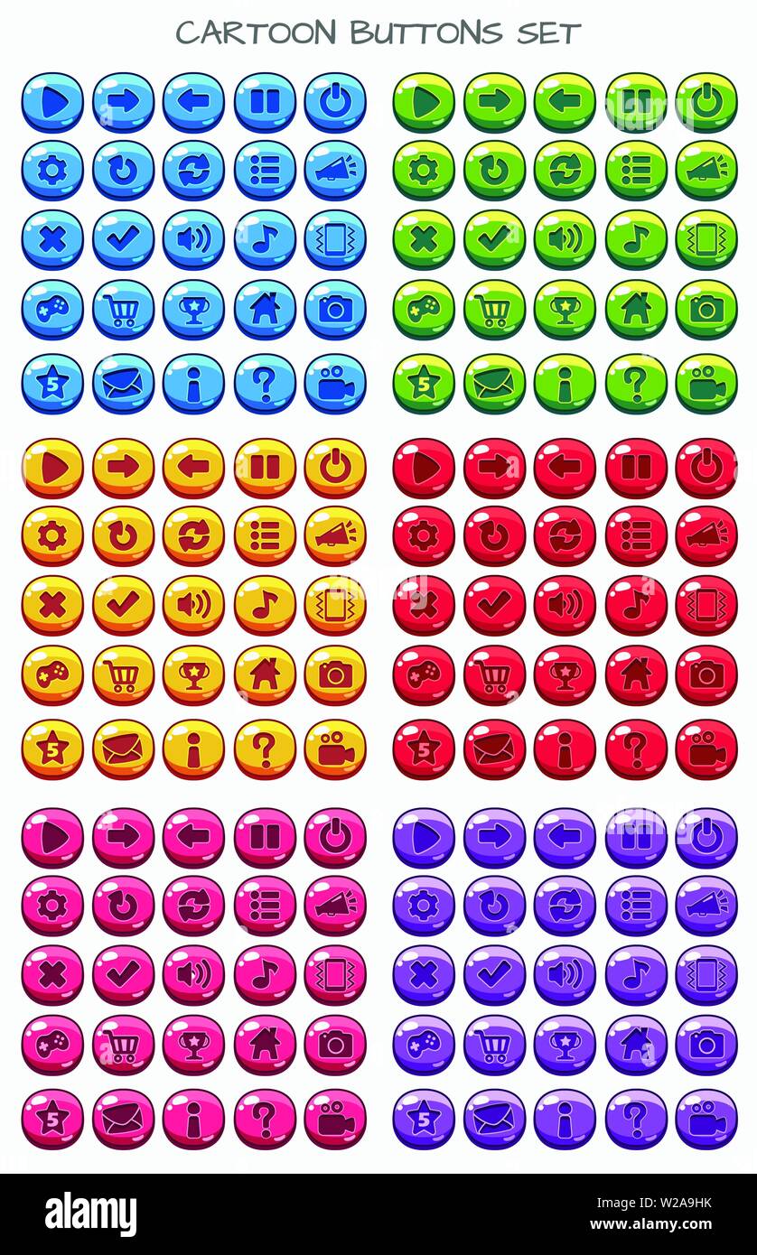 Cartoon Button Set Game Pack Gui Element For Mobile Game Stock Vector