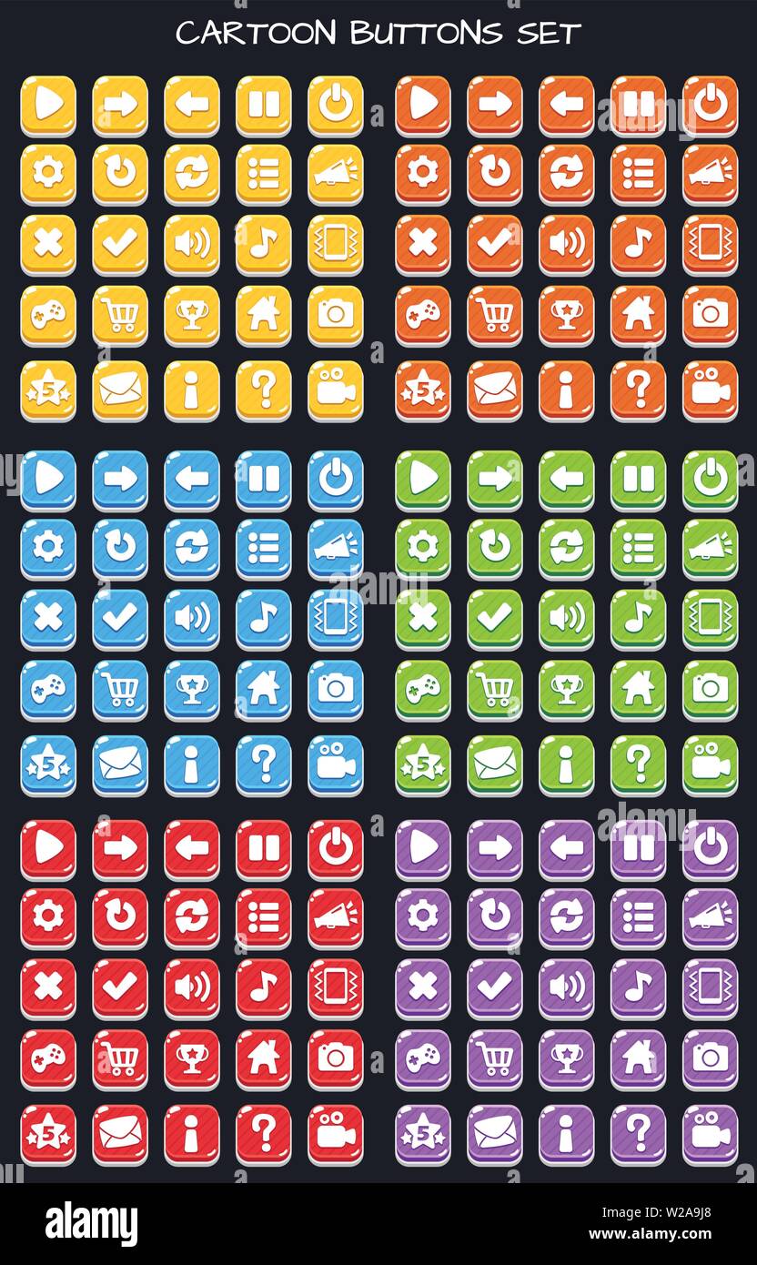 Cartoon Button Set Game Pack Gui Element For Mobile Game Stock Vector