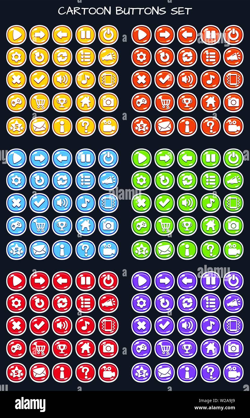 Cartoon Button Set Game Pack Gui Element For Mobile Game Stock Vector
