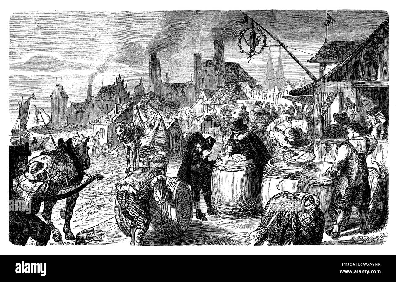 Medieval Marketplace Drawing