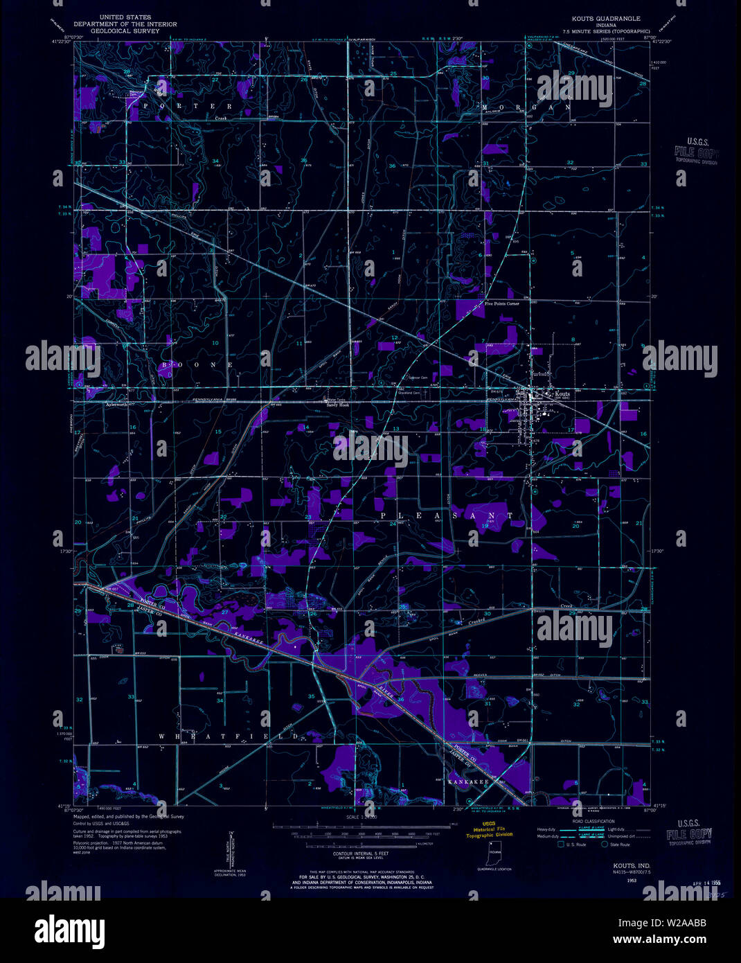 USGS TOPO Map Indiana IN Kouts 156980 1953 24000 Inverted Restoration ...