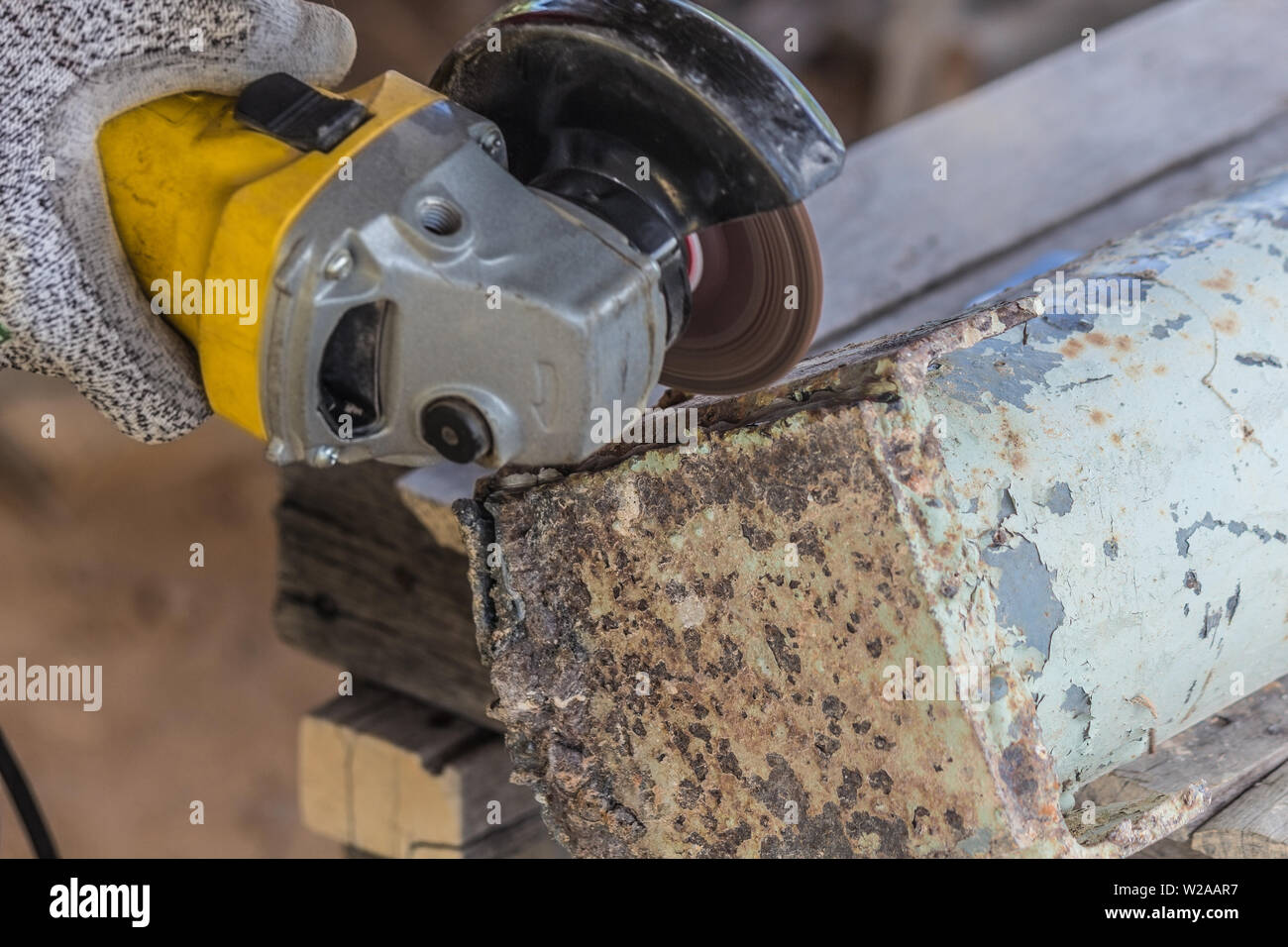 Close up old Metal rusty with metal grinder Stock Photo - Alamy
