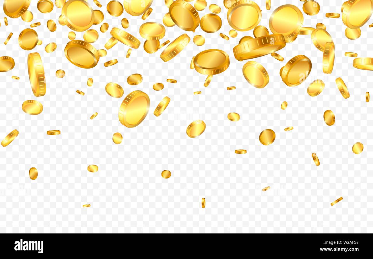 Realistic gold coins explosion isolated on transparent background ...