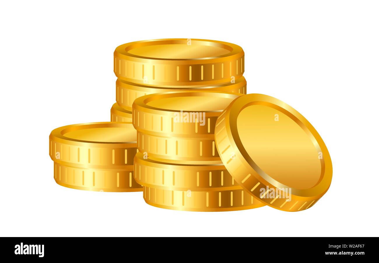 Realistic gold coins isolated on white background. Vector illustration ...