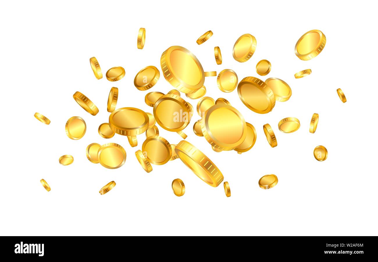 Realistic gold coins explosion isolated on transparent background ...