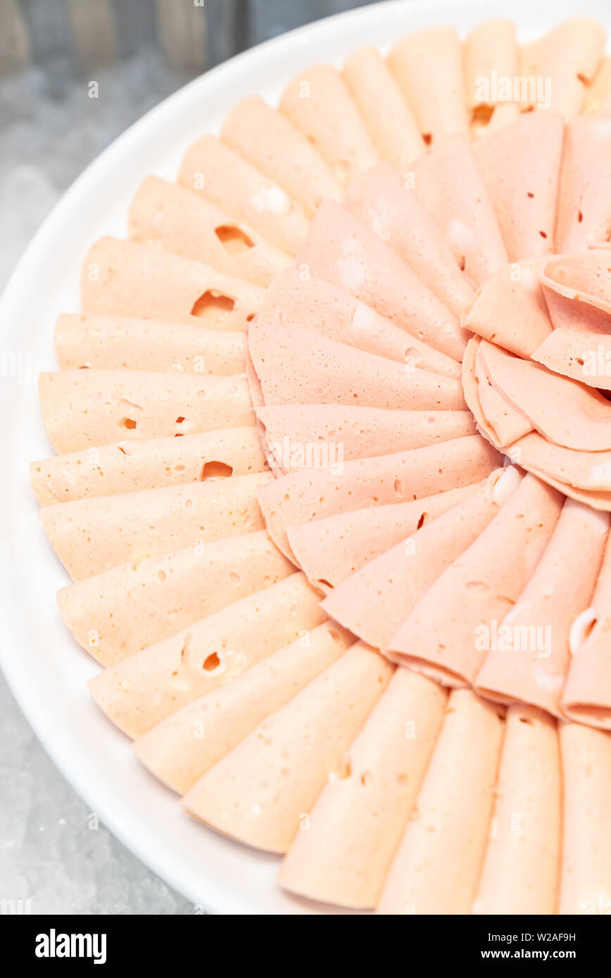 Variety of Cold cut, Chicken and pork, for salad station in buffet line ...