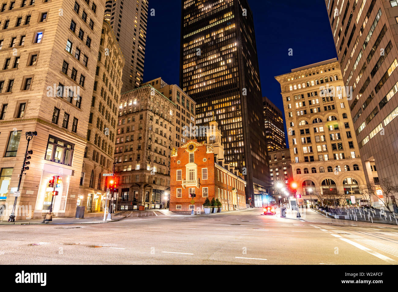 Boston Old State House with boston building skyline at Boston Downtown ...