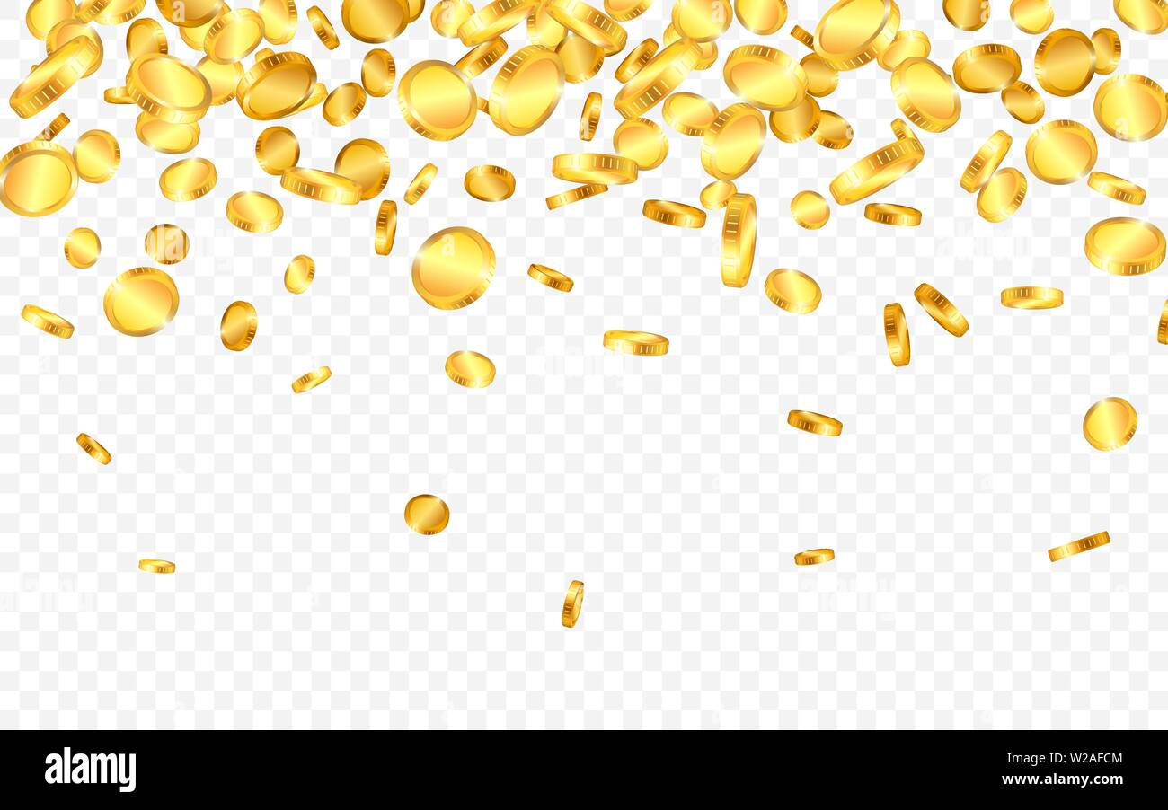 Realistic gold coins explosion isolated on transparent background ...