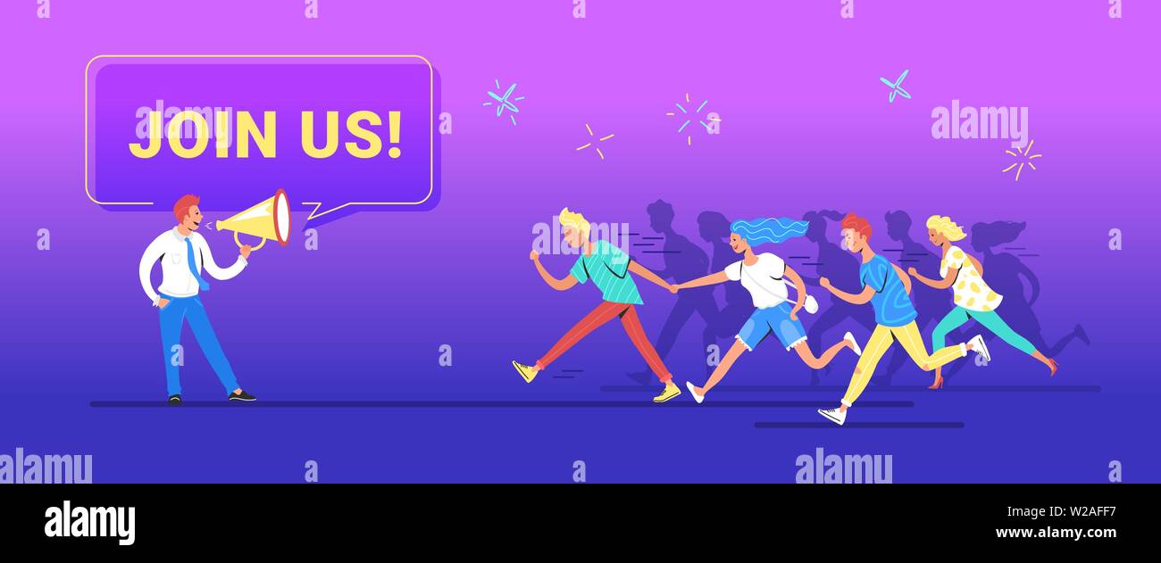 Join us concept vector illustration of happy manager shouting on ...