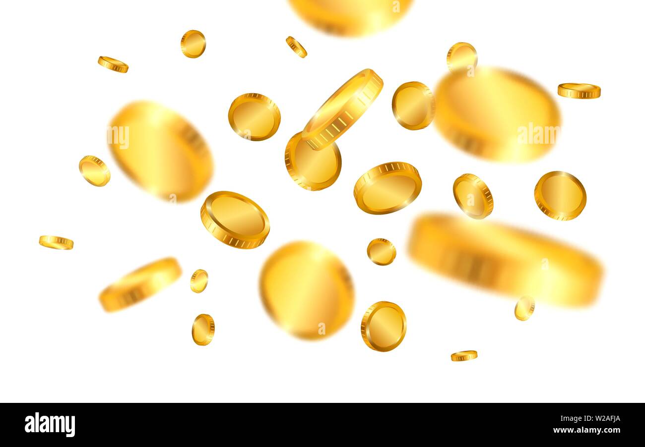 Realistic gold coins explosion isolated on white background. Vector ...