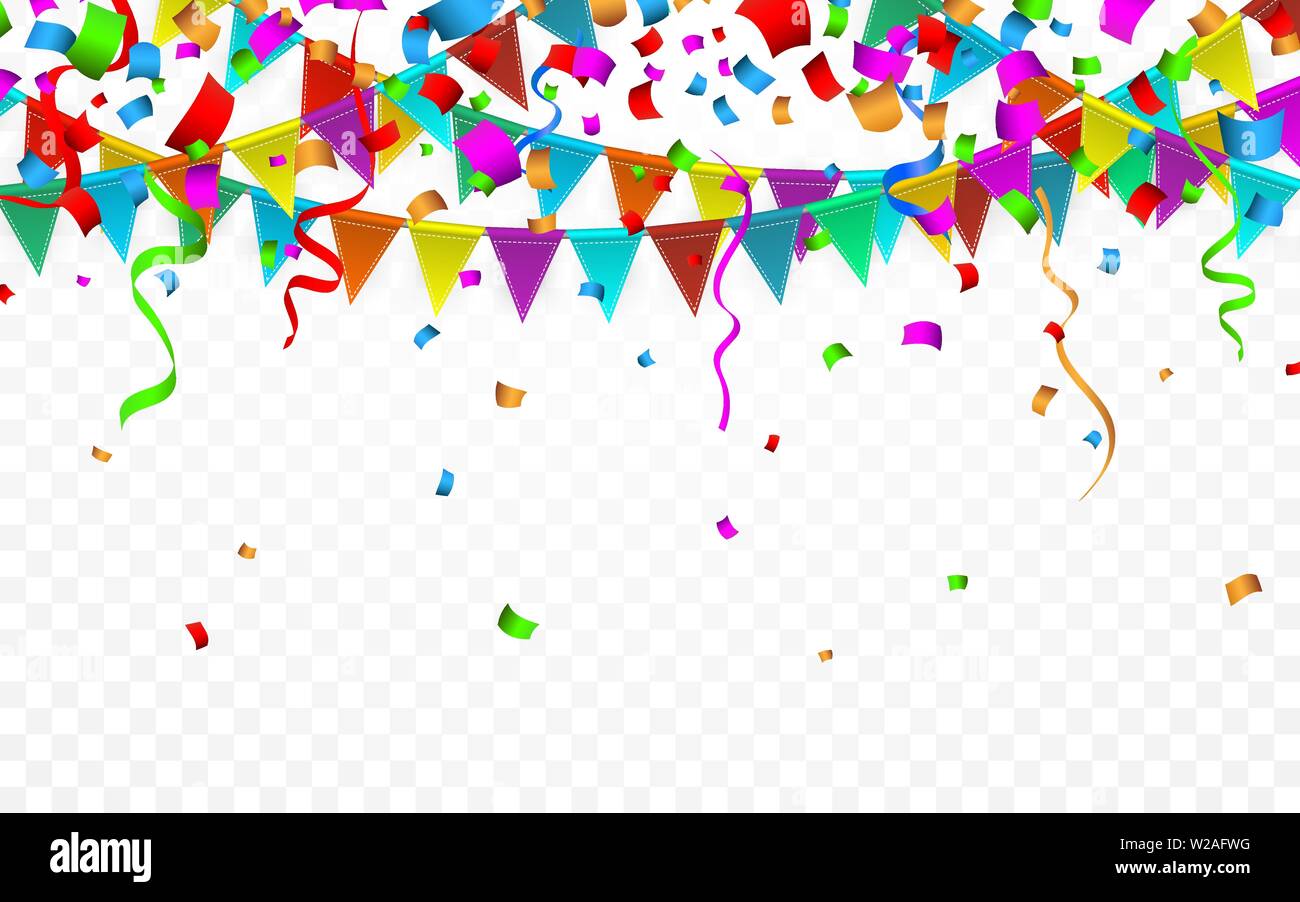Colorful confetti. Celebration carnival. Party background with flags ...