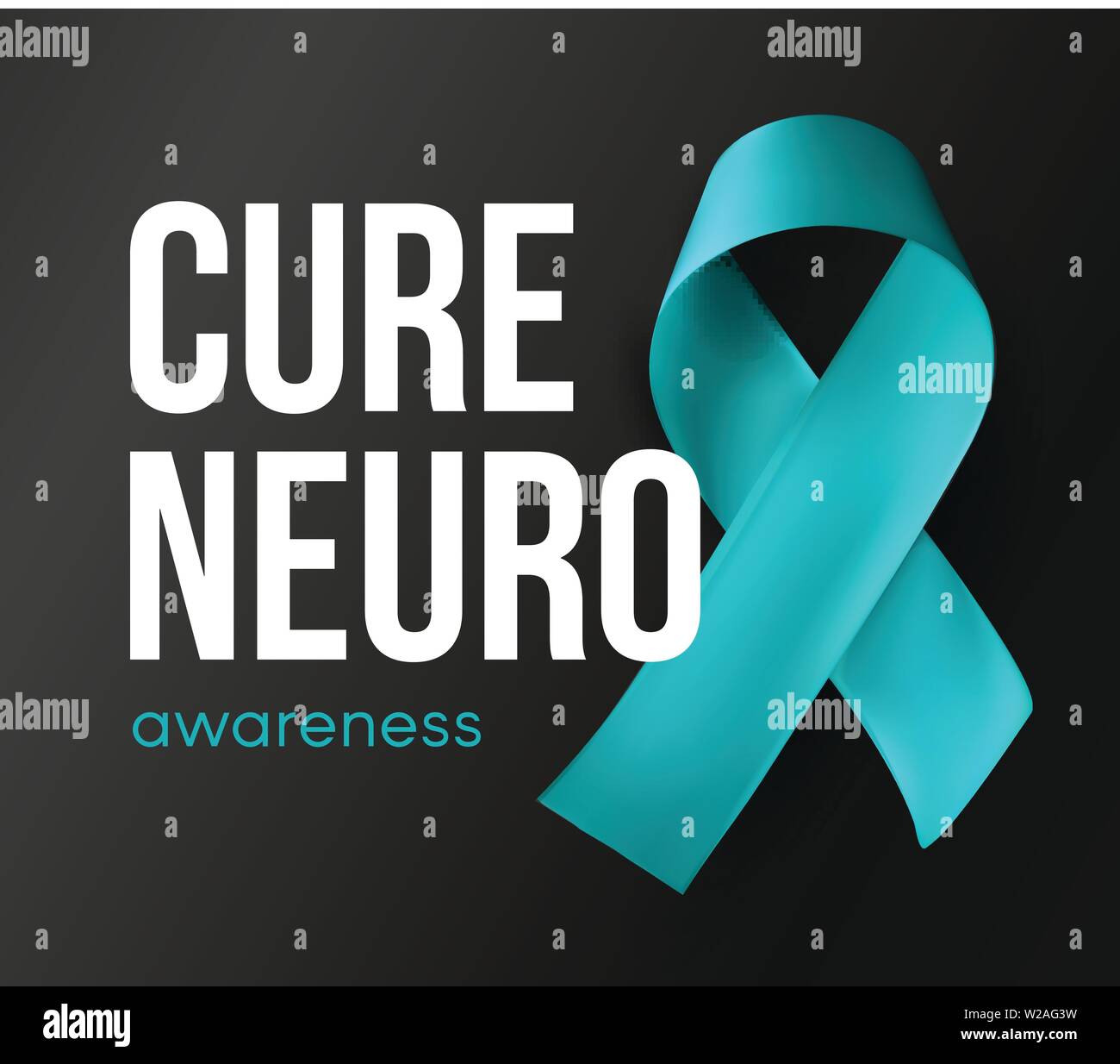 Cure neuro symbol, awareness abstract. Turquoise ribbon on black ...