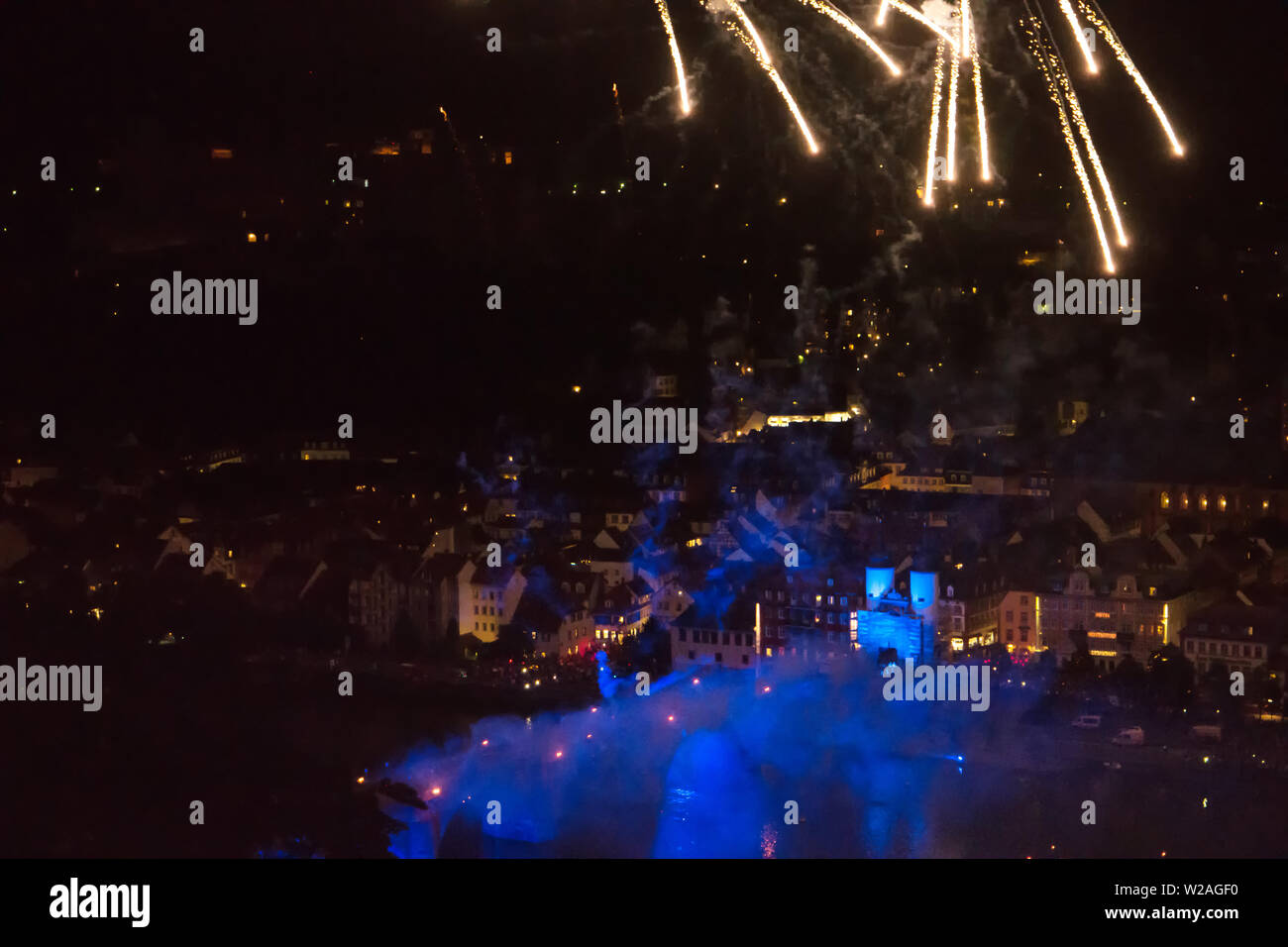 Fireworks over Heidelberg in Germany at night Stock Photo - Alamy
