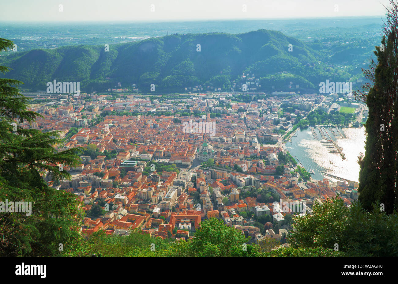 Beautiful view of Como town from Brunate mountain in Italy Stock Photo ...