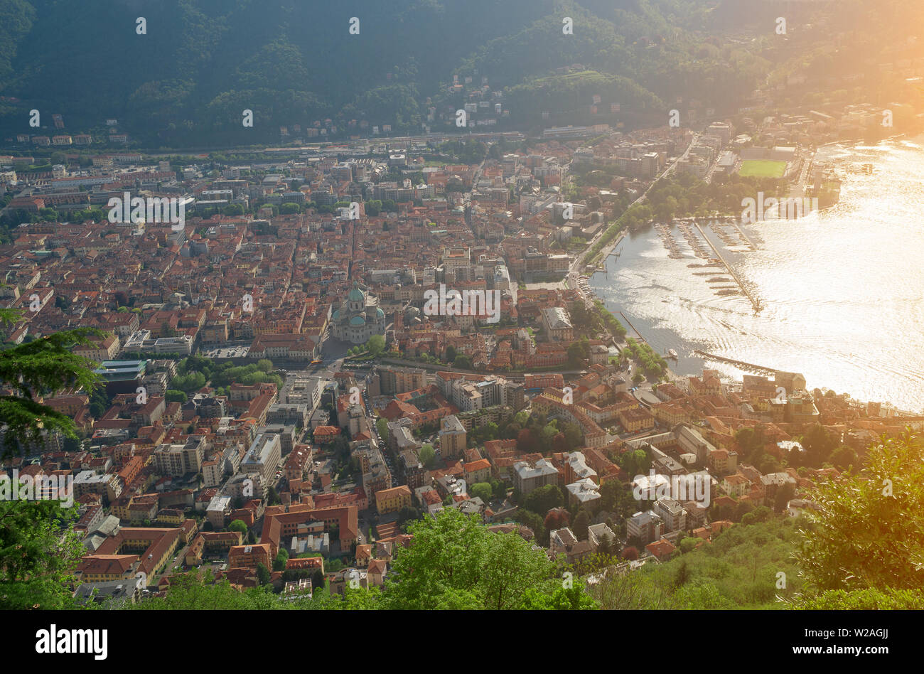 Beautiful view of Como town from Brunate mountain in Italy Stock Photo ...