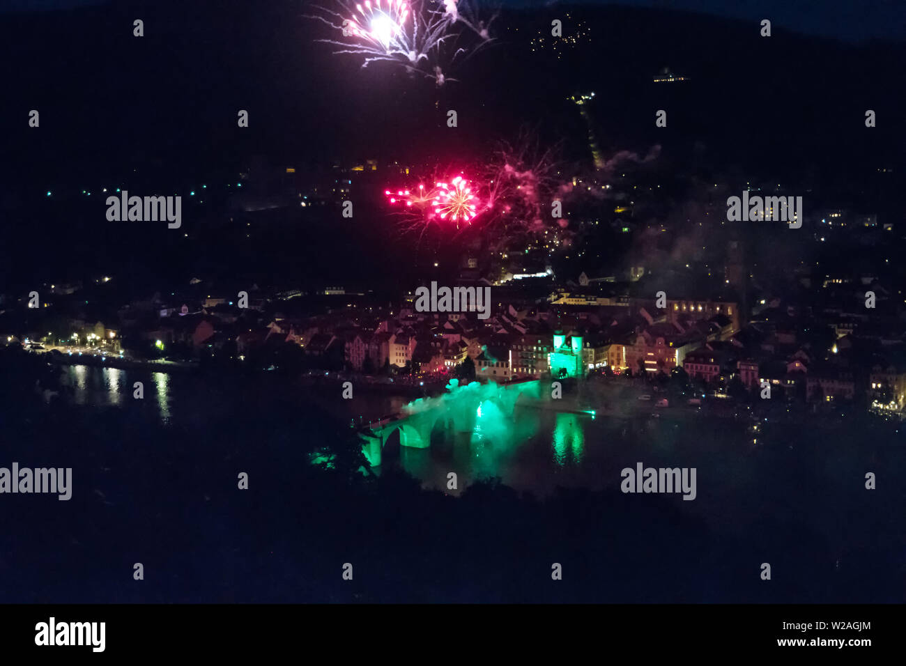 Fireworks over Heidelberg in Germany at night Stock Photo - Alamy