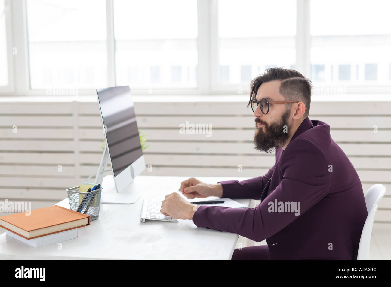 People, designer and technology concept - Artist working on at the ...