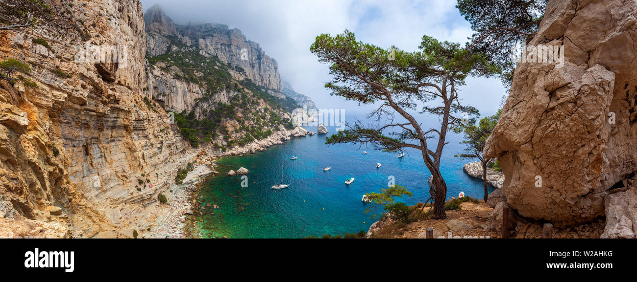 Calanque de Sugiton, big panorama. Summer mist. Marseille, France Stock ...