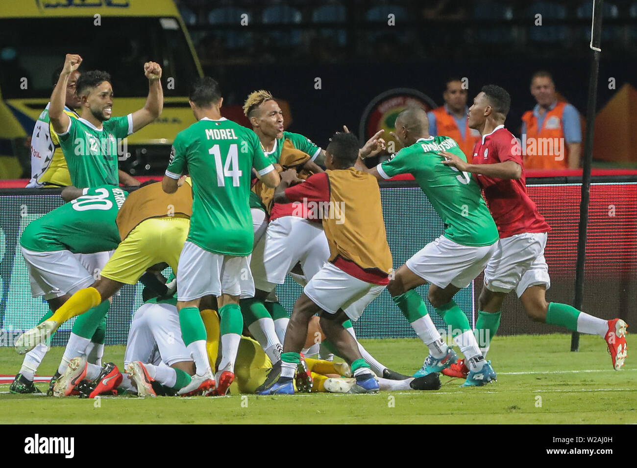 Alexandria, Egypt. 07th July, 2019. Madagascar players celebrate after ...