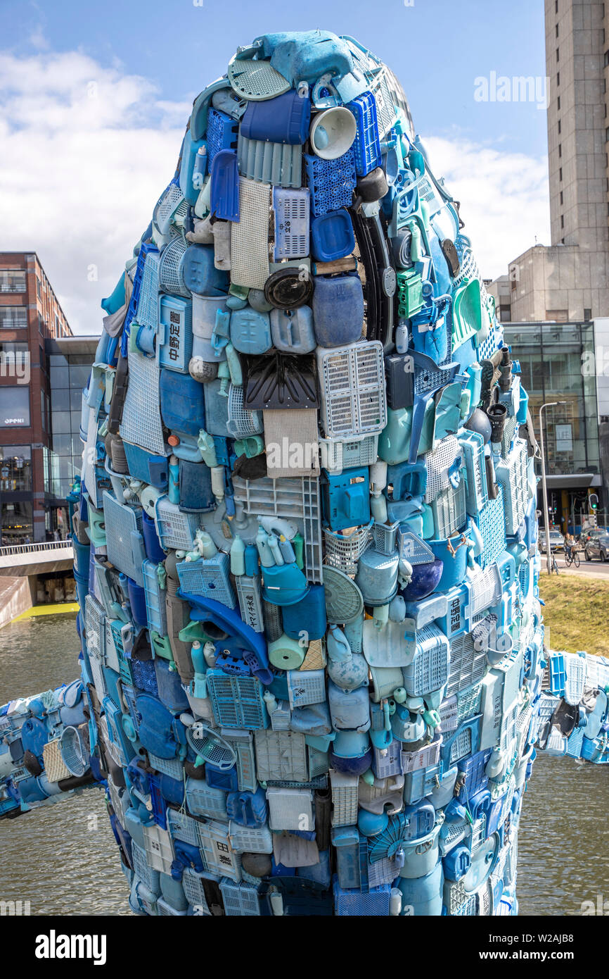 Utrecht, the Netherlands, plastic-waste whale, 11 meters high, consists ...