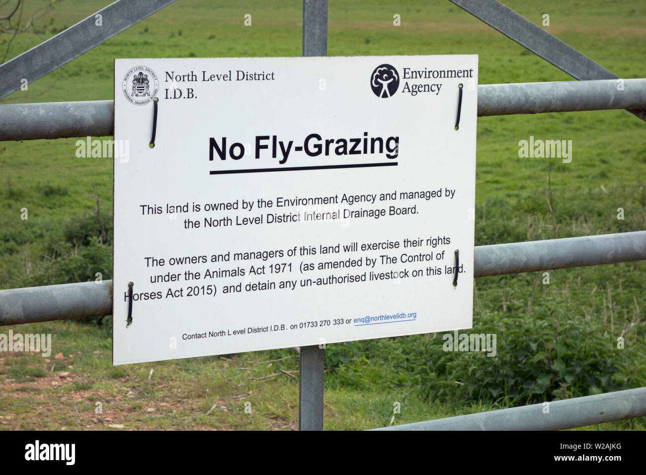 No fly-grazing sign erected by Environment Agency, Nene Washes ...