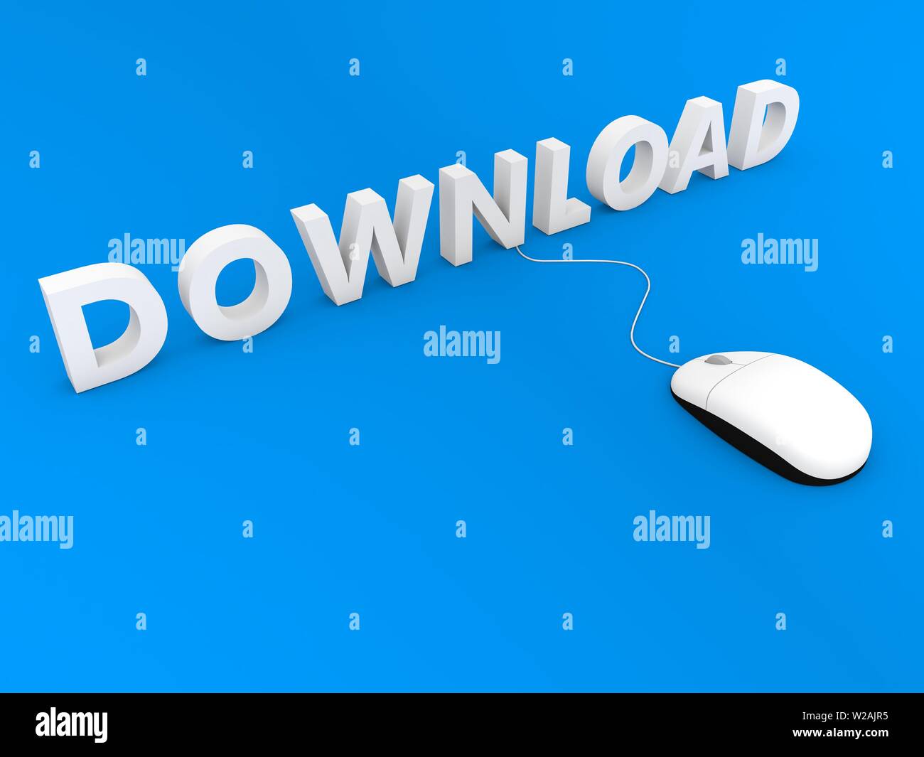 Download and computer mouse on a blue background. 3d render ...