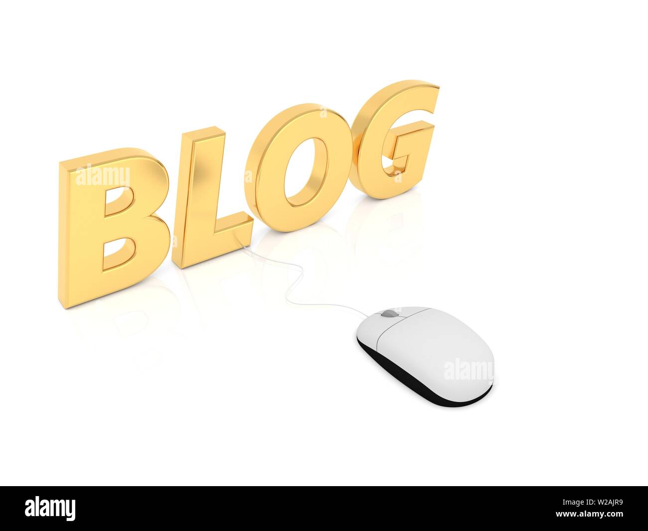 Blog and computer mouse on a white background. 3d render illustration ...
