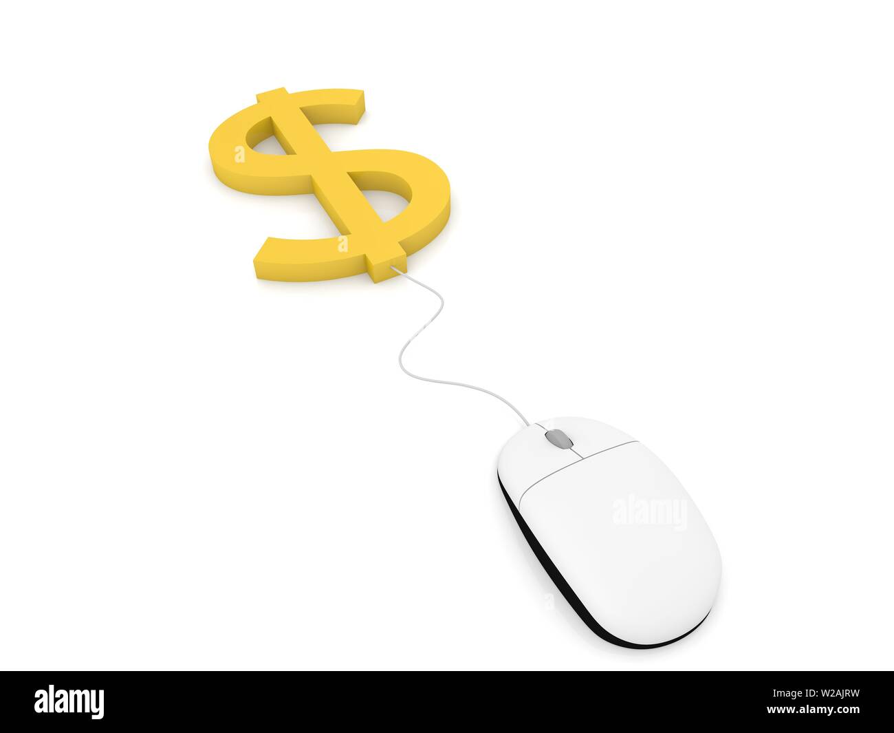 Dollar sign and computer mouse on a white background. 3d render ...