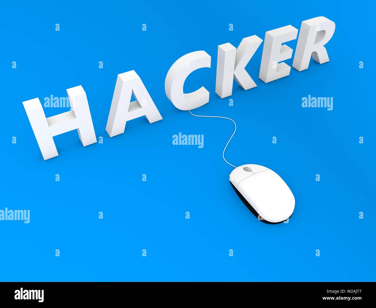 Computer mouse and hacker on a blue background. 3d render illustration ...