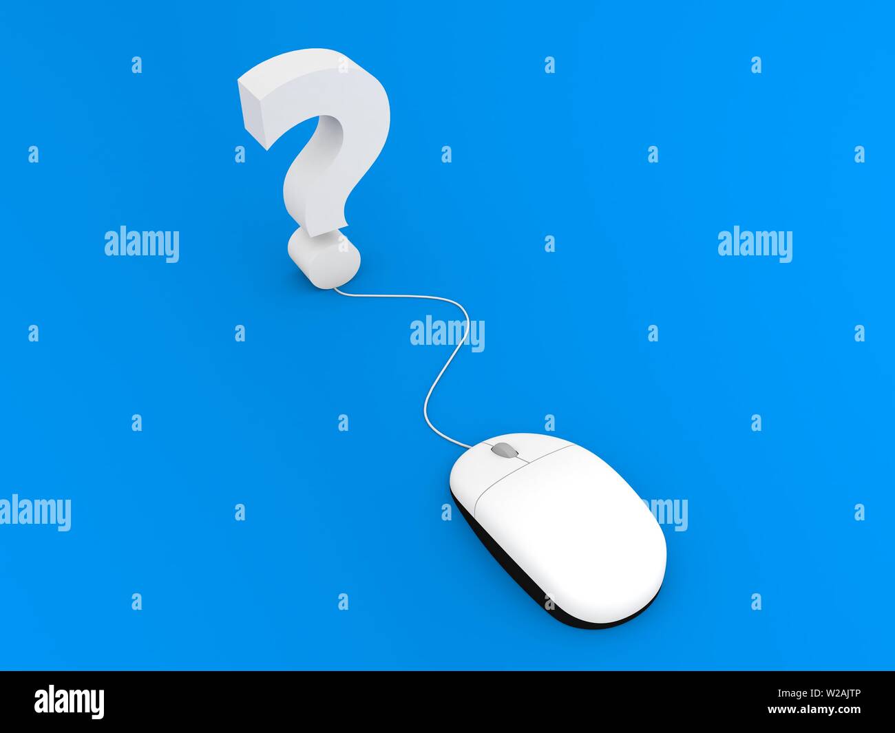 Question mark and computer mouse on a blue background. 3d render ...