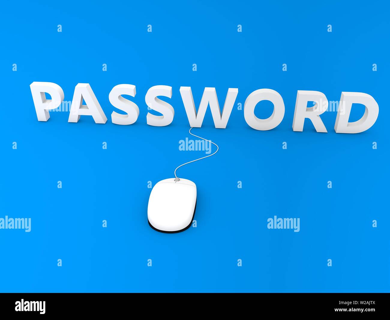 Password and computer mouse on a blue background. 3d render ...