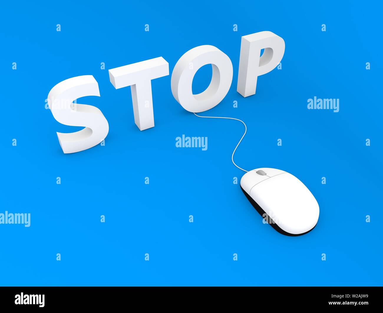 Computer mouse and stop on blue background. 3d render illustration ...