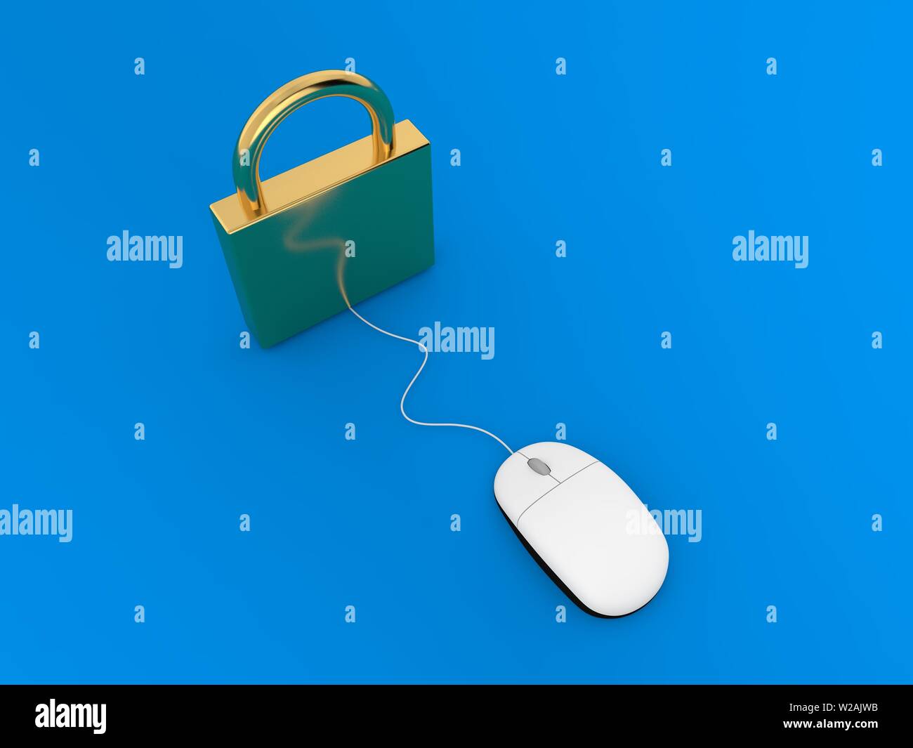 Padlock and computer mouse on a blue background. 3d render illustration ...