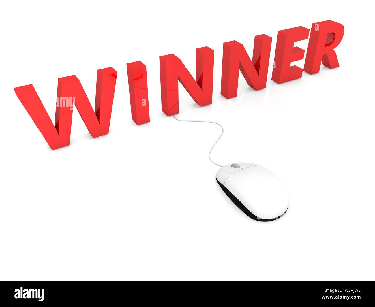 Winner and computer mouse on a white background. 3d render illustration ...