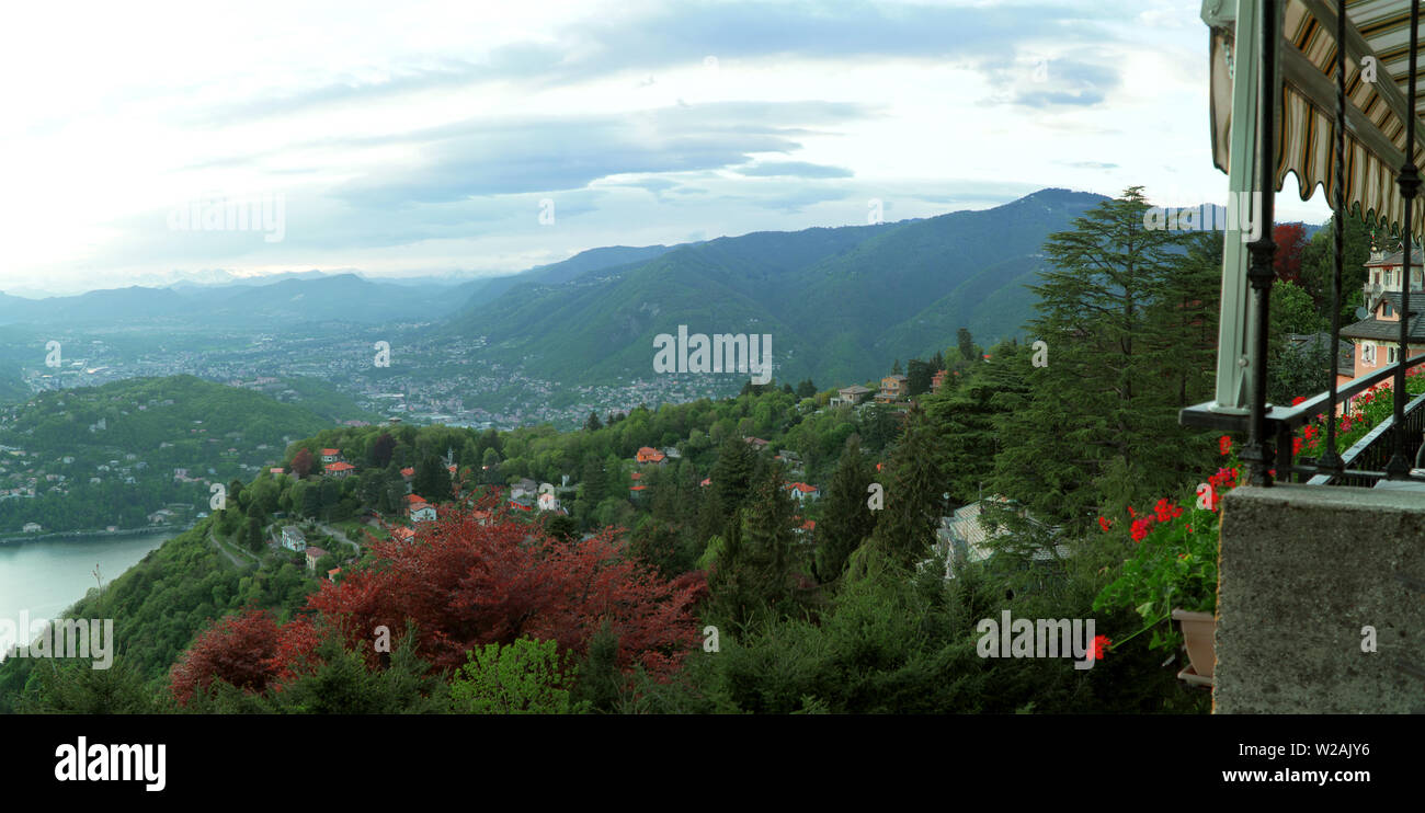 Beautiful view of the houses on the Brunate mountain in Italy Stock ...