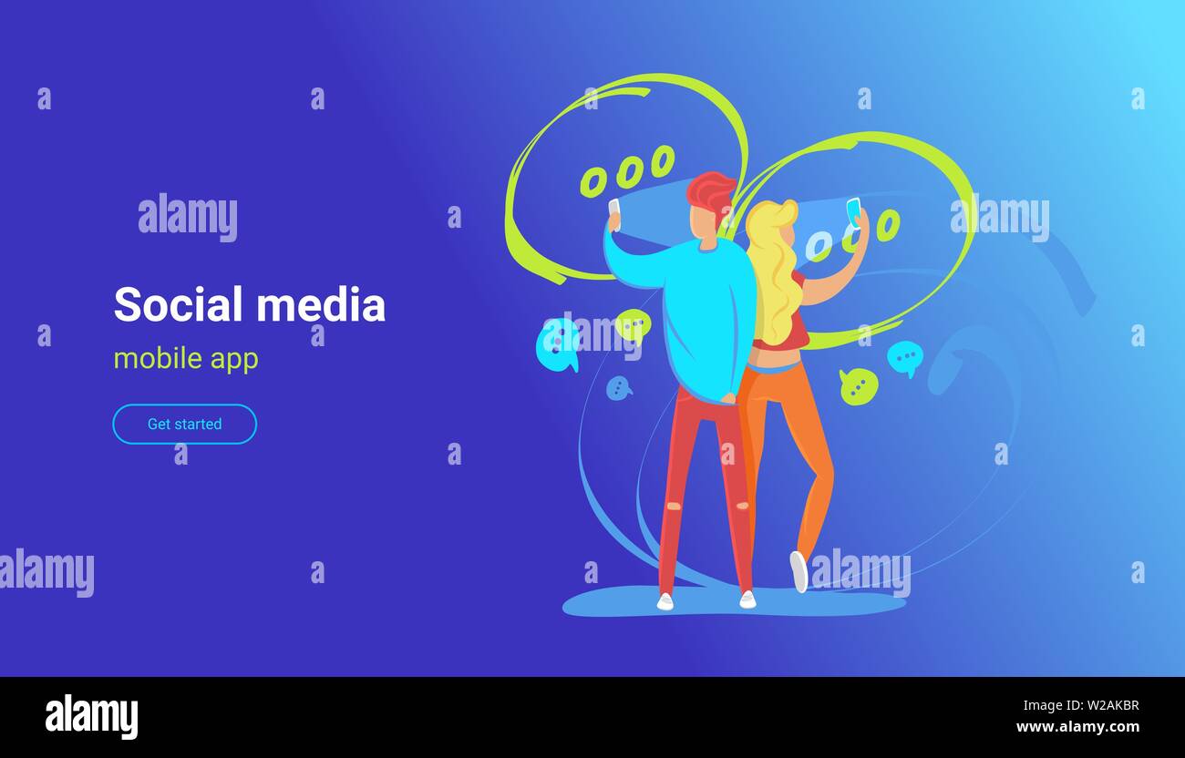 Social media chat for friends concept vector illustration of young ...