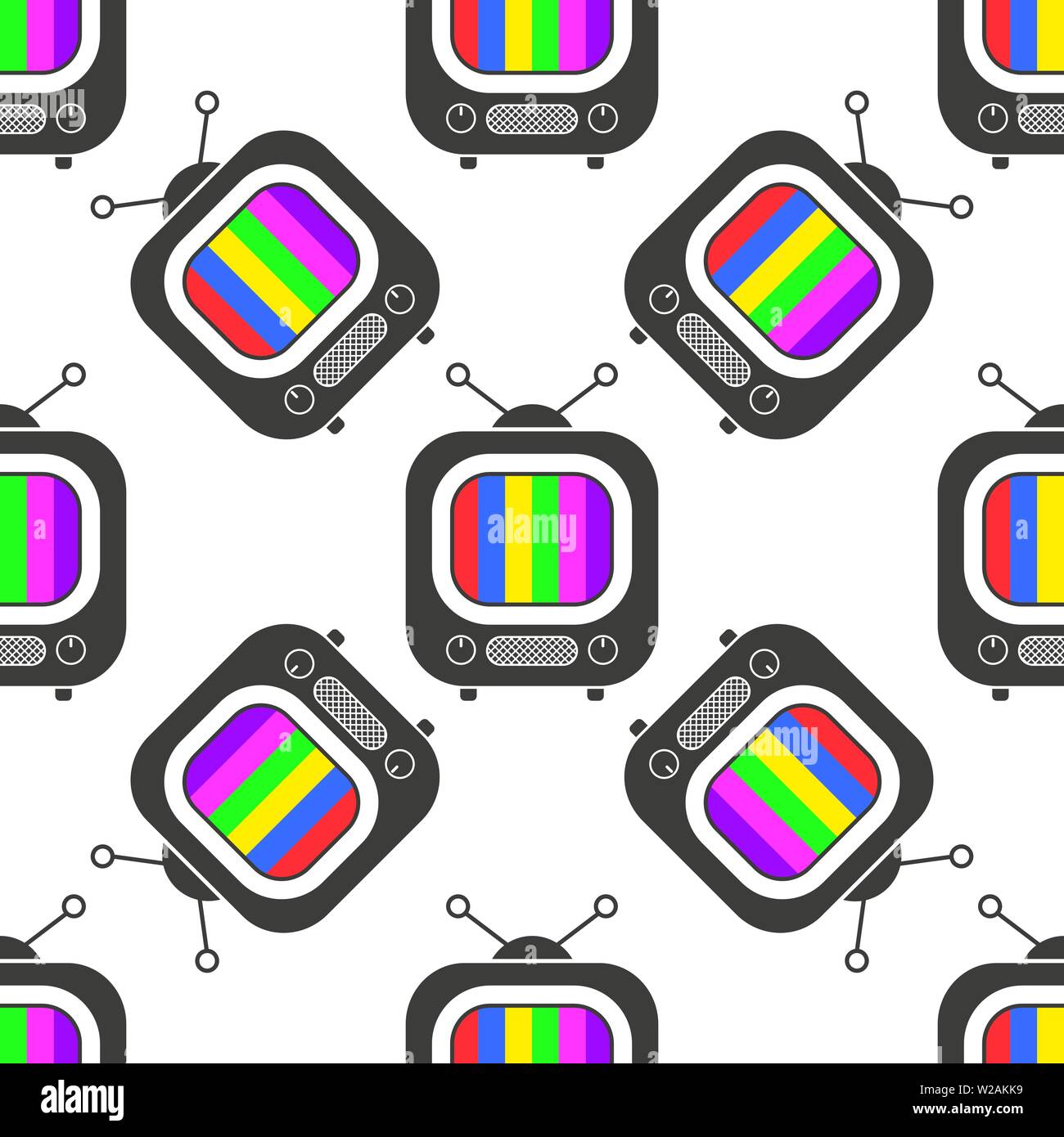 Tv icon in line style seamless pattern background. Business flat vector ...