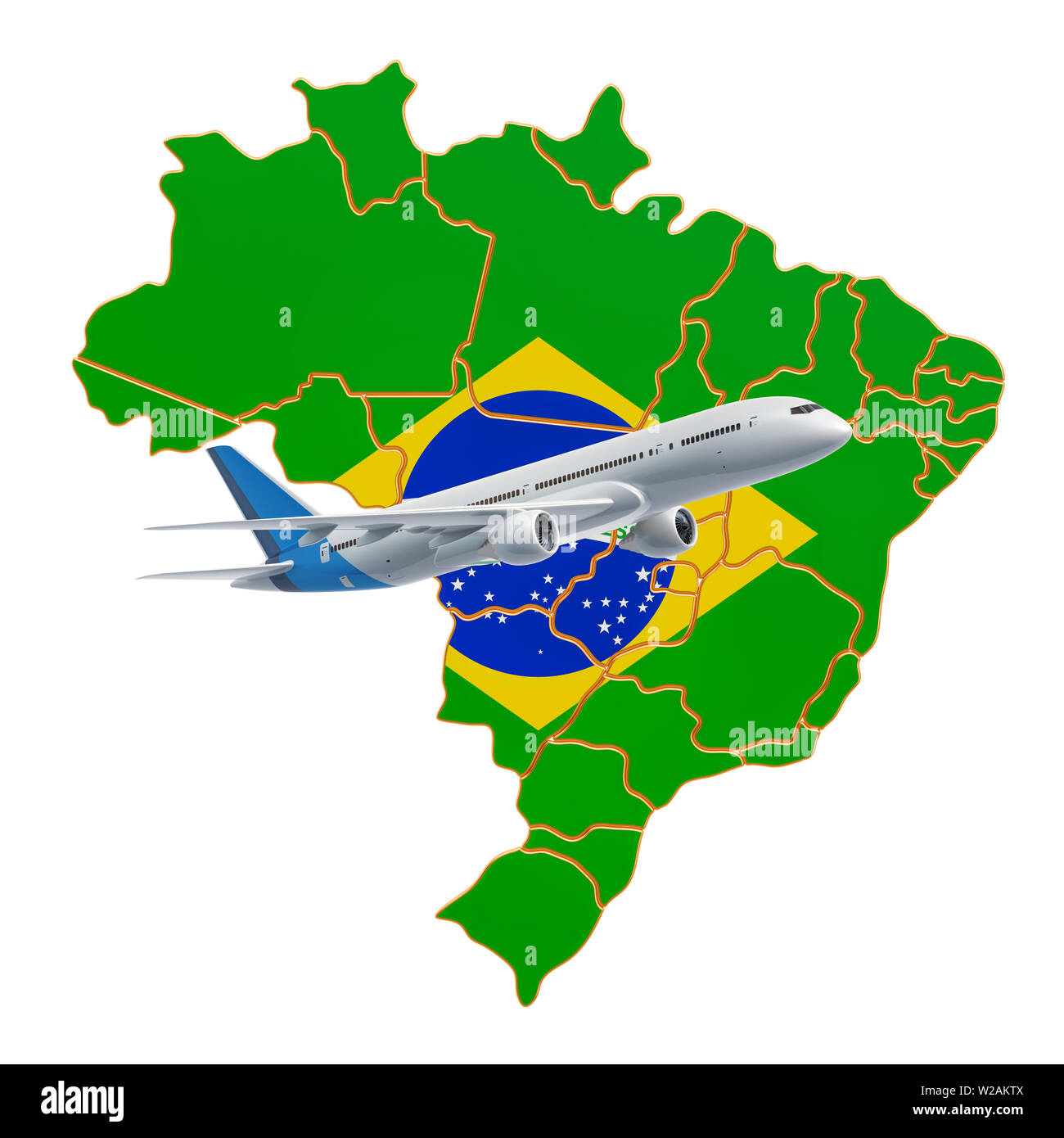 Flights to Brazil, travel concept. 3D rendering isolated on white ...
