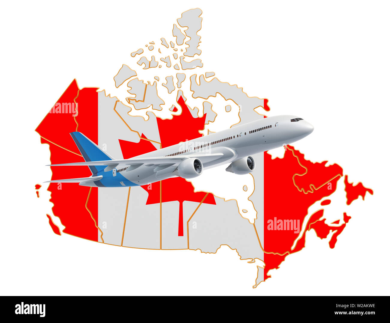 Flights to Canada, travel concept. 3D rendering isolated on white ...
