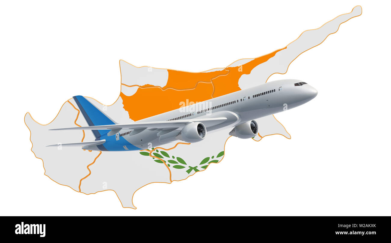 Flights to Cyprus, travel concept. 3D rendering isolated on white ...